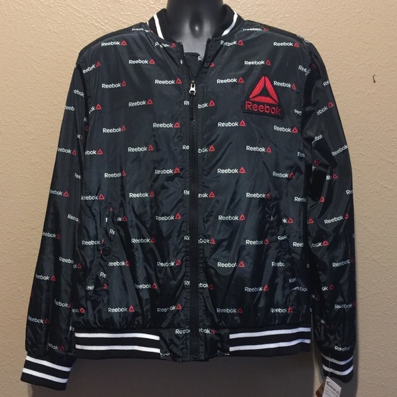 Reebok | Jackets & Coats | Reebok Logo Fleece Lined Bomber Jacket ...